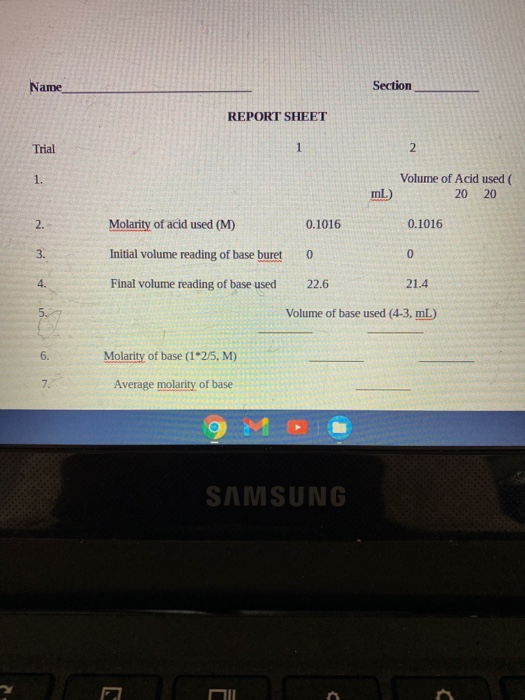 Solved Normal MES NEW Section Name REPORT SHEET Trial Volume | Chegg.com