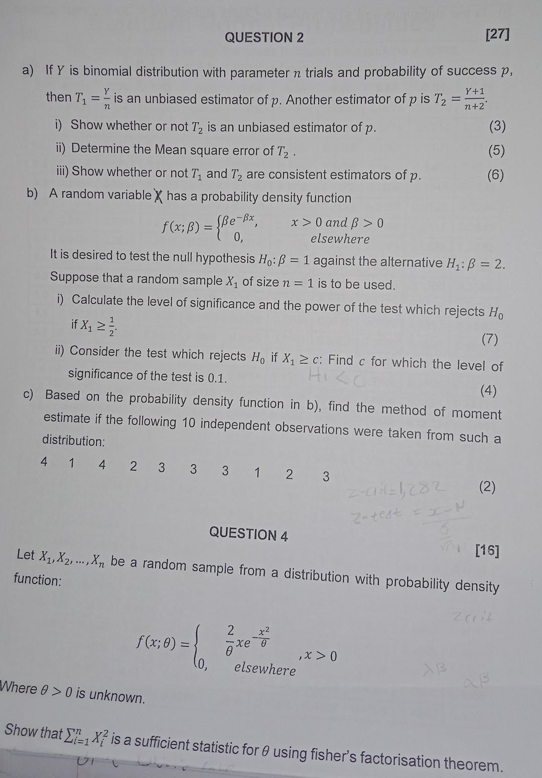 Solved a) If Y is binomial distribution with parameter n | Chegg.com