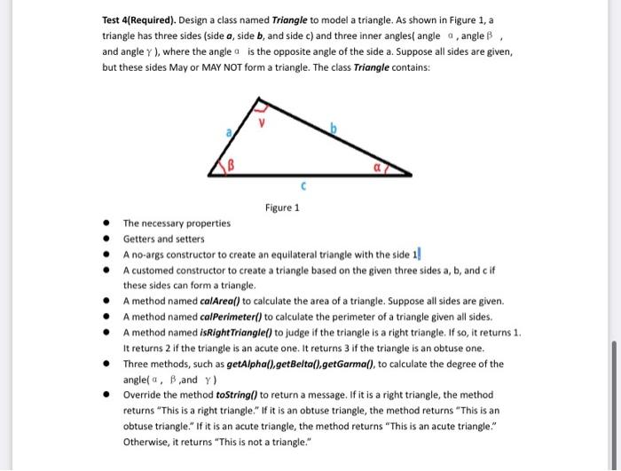 Solved Test 4(Required). Design a class named Triangle to | Chegg.com