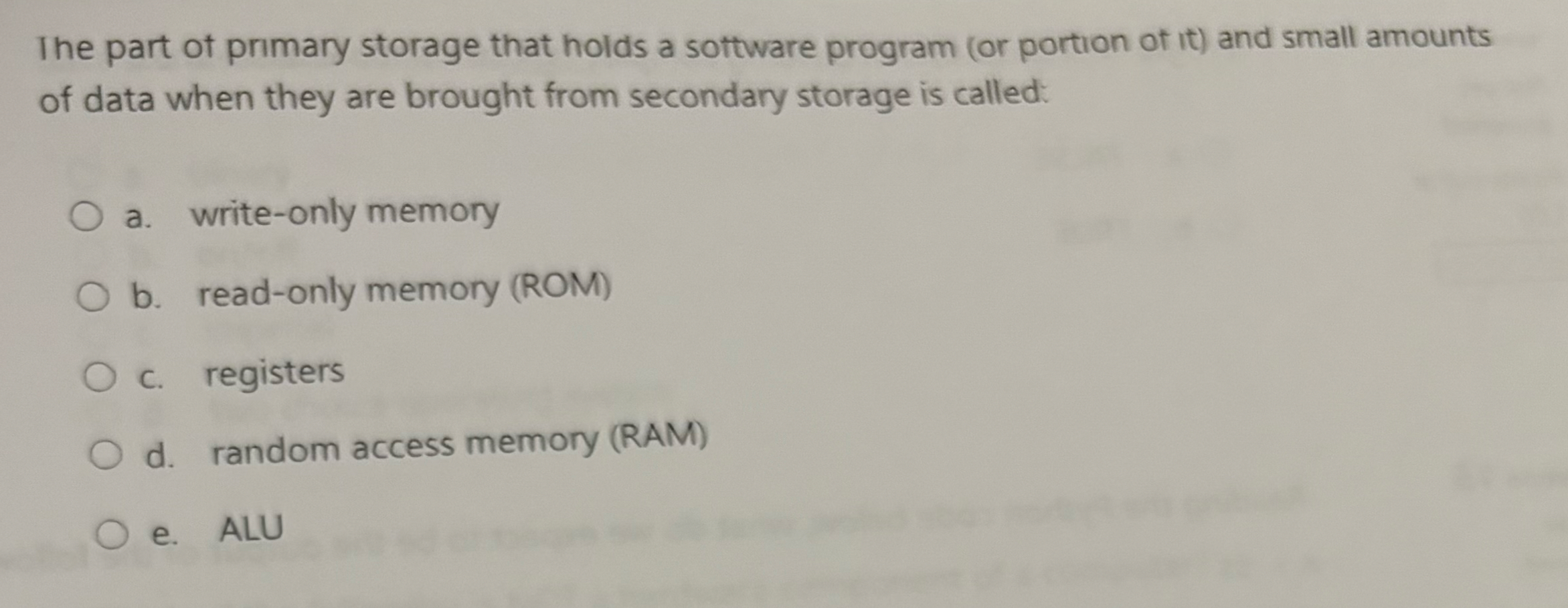 Solved The part of primary storage that holds a sottware | Chegg.com