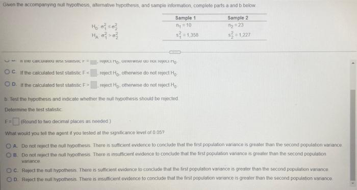 Solved Given the accompanying null hypothesis alternative | Chegg.com