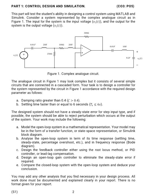 Solved PART 1: CONTROL DESIGN AND SIMULATION. (CO3: P05) | Chegg.com