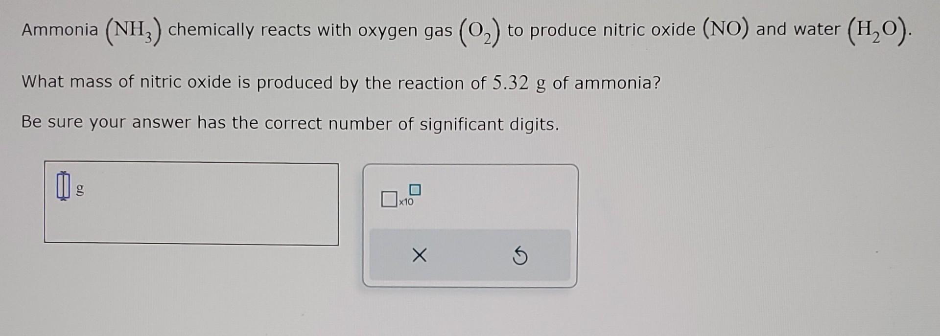 Solved Ammonia (NH3) chemically reacts with oxygen gas (O2) | Chegg.com