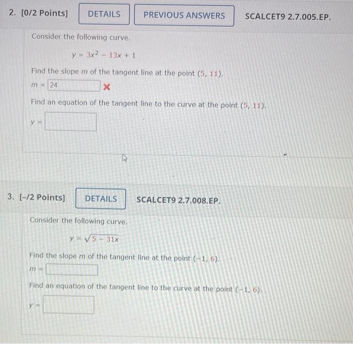 Solved Consider the following curve. y=3x2−13x+1 Find the | Chegg.com