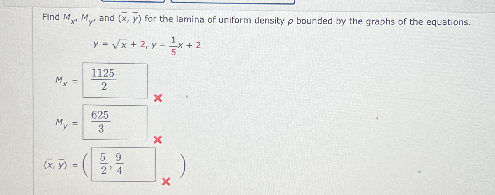 Solved Find Mx'My' ﻿and (x‾,bar (y)) ﻿for the lamina of | Chegg.com