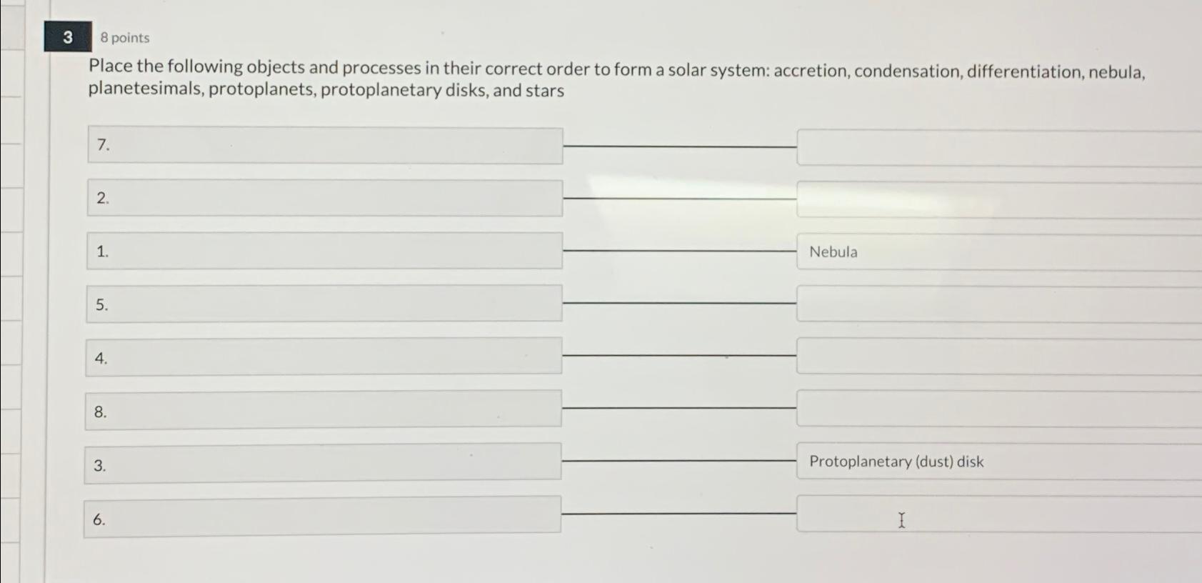 Solved 38 ﻿pointsPlace the following objects and processes | Chegg.com