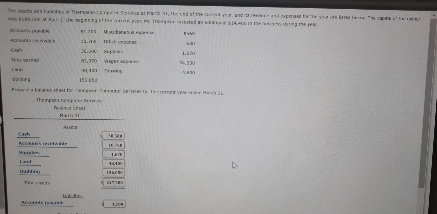 Solved The assets and liabilities of Thompson Computer | Chegg.com