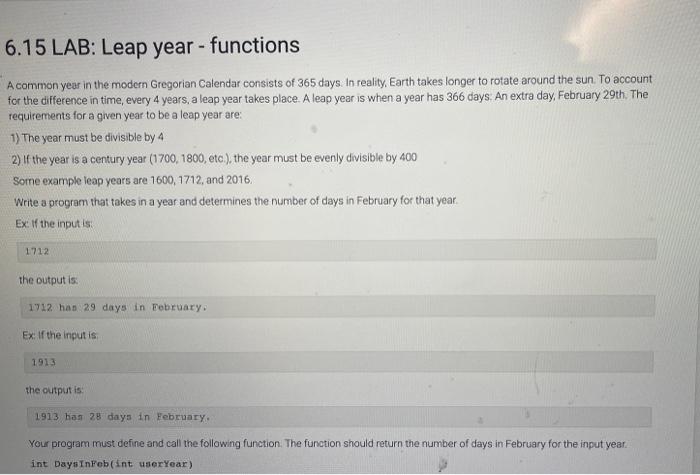 [Solved]: C++ A common year in the modern Gregorian Calendar