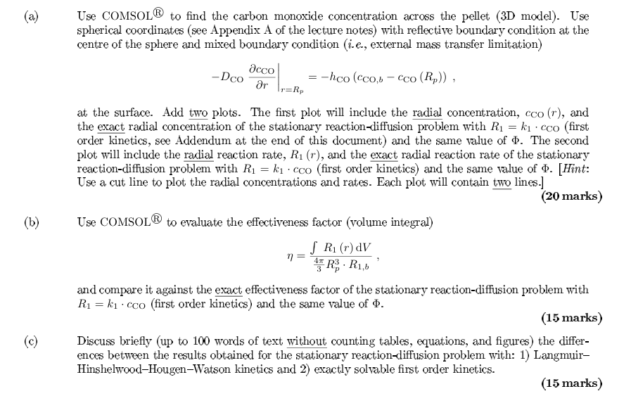 Solved (a) ﻿Use COMSOL ?® ﻿to find the carbon monoxide | Chegg.com