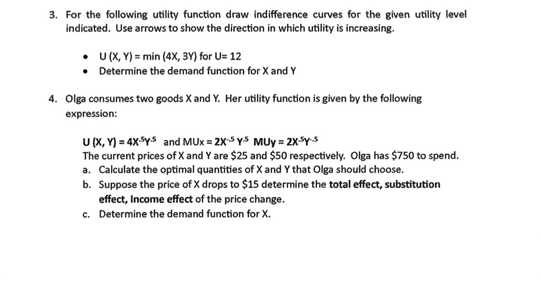 For the following utility function draw indifference | Chegg.com