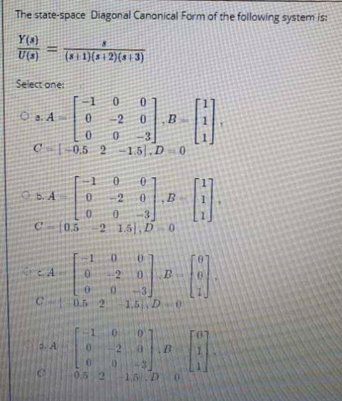 Solved The state-space Diagonal Canonical Form of the | Chegg.com
