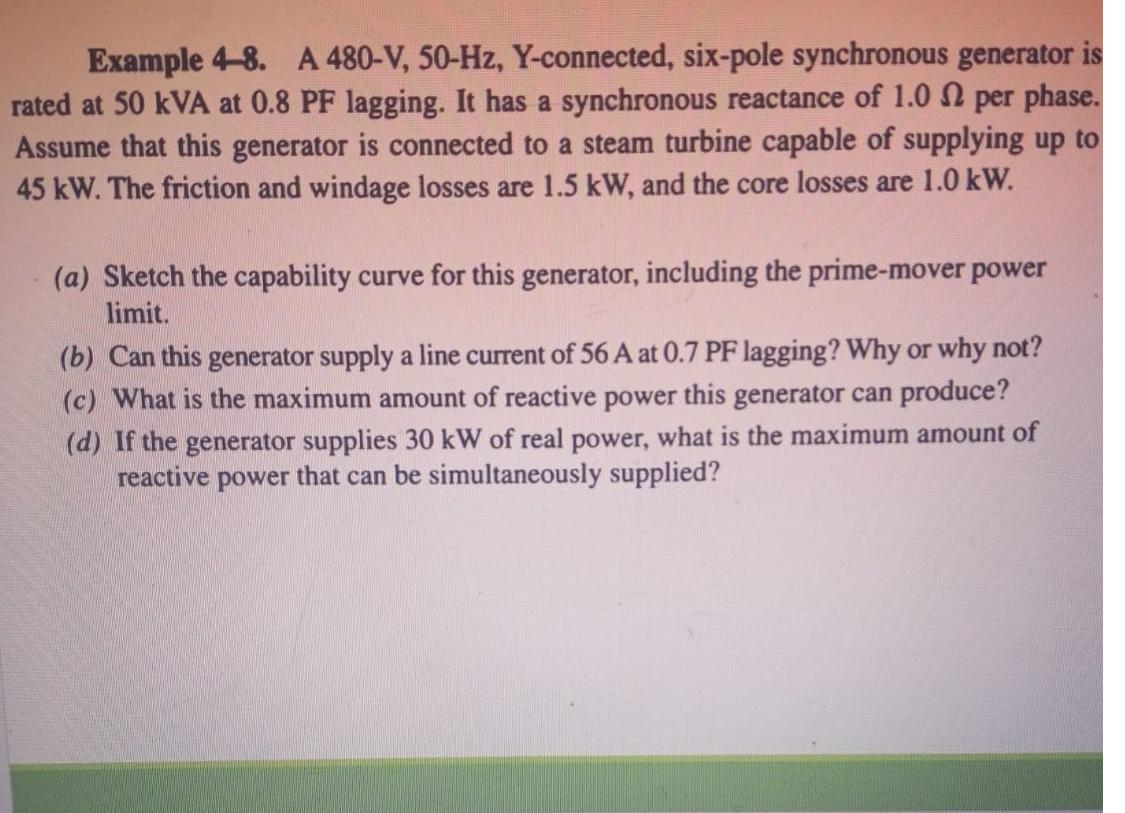 Solved Example 4-8. ﻿A 480-V, 50-Hz, ﻿Y-connected, six-pole | Chegg.com