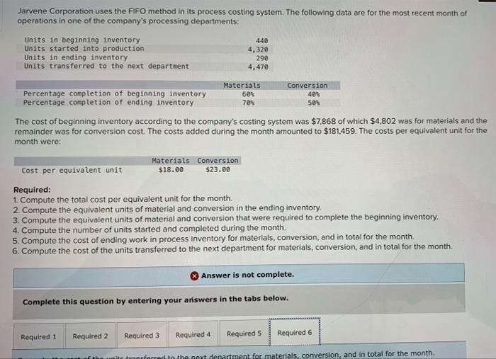 Solved Jarvene Corporation uses the FIFO method in its | Chegg.com