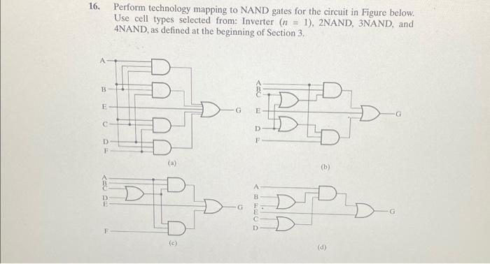 Solved 16. Perform technology mapping to NAND gates for the | Chegg.com