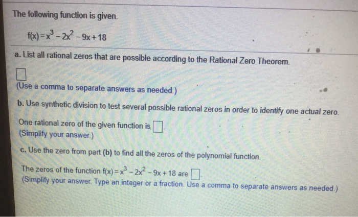 Solved The following function is given. f(x)=x2 – 2x2 - 9x + | Chegg.com