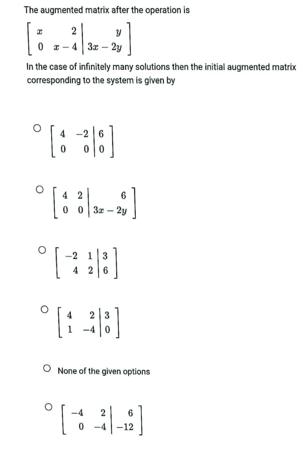 Solved The augmented matrix after the operation | Chegg.com