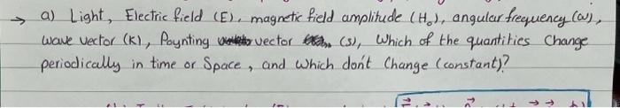 Solved a) Light, Electric field (E), magnetic field | Chegg.com