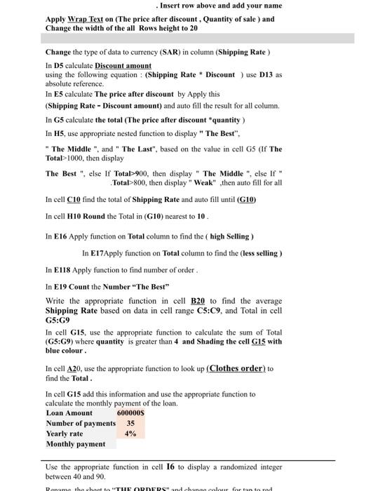 Revision exercise . Insert row above and add your | Chegg.com