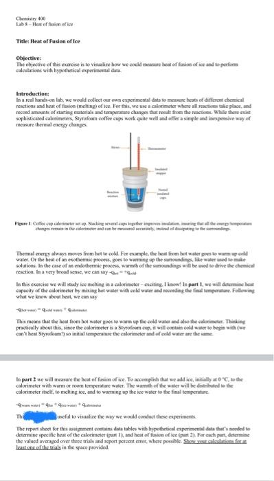 Chemistry 400 Labs - Hest of fusion of ice Title: | Chegg.com