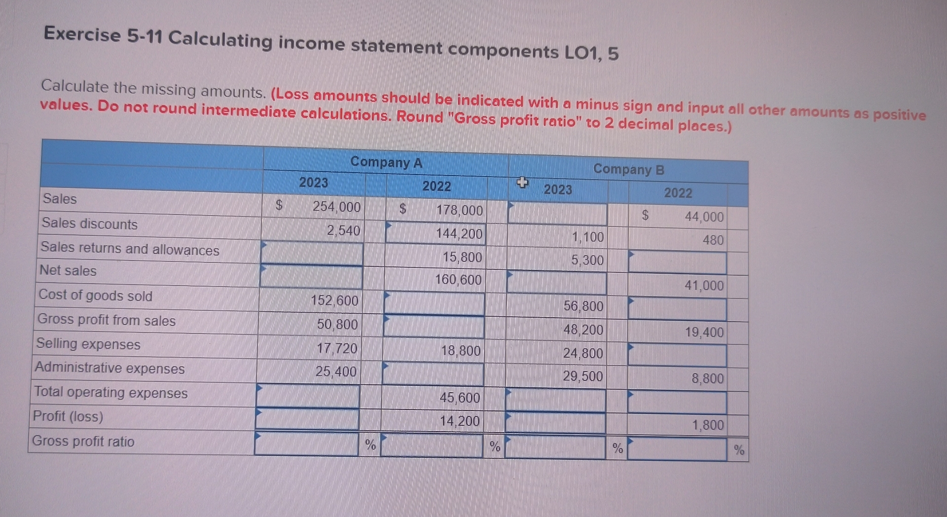 Solved Exercise 5-11 ﻿Calculating income statement | Chegg.com