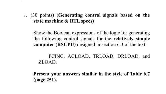 I. (30 points) (Generating control signals based on | Chegg.com