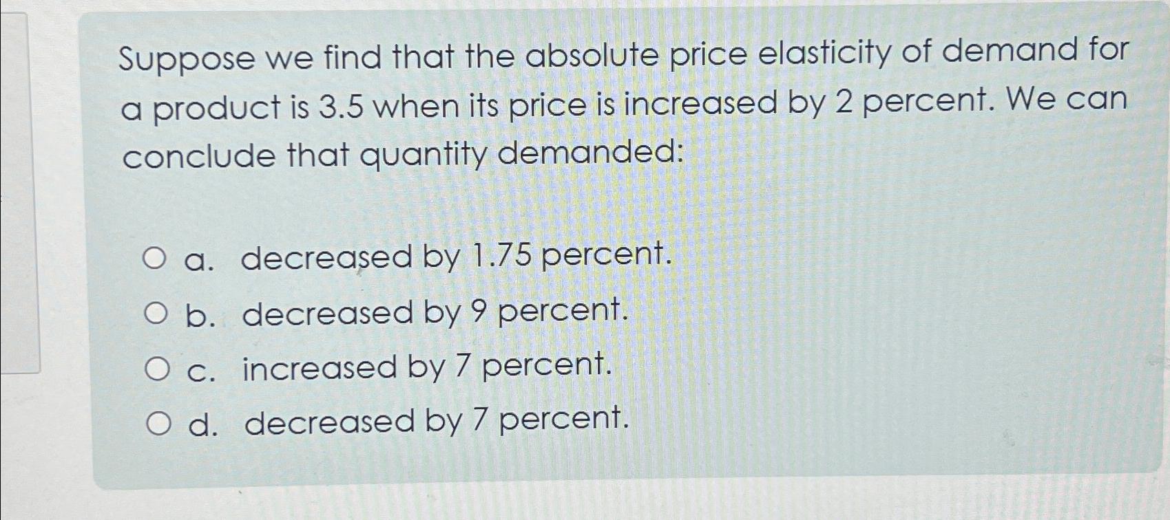 Solved Suppose we find that the absolute price elasticity of | Chegg.com