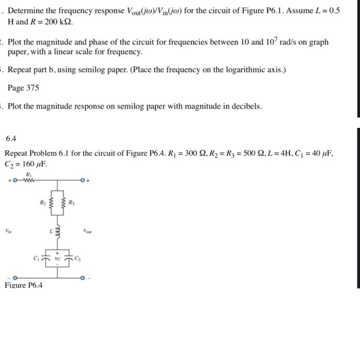 Solved Determine the frequency response Vout (jω)/Vin (jω) | Chegg.com