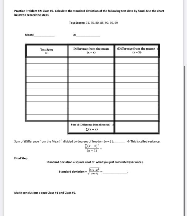 Solved Practice Problem #2: Class #2. Calculate the standard | Chegg.com