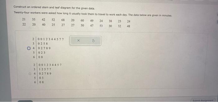 Solved Construct an ordered stem and leaf diagram for the | Chegg.com