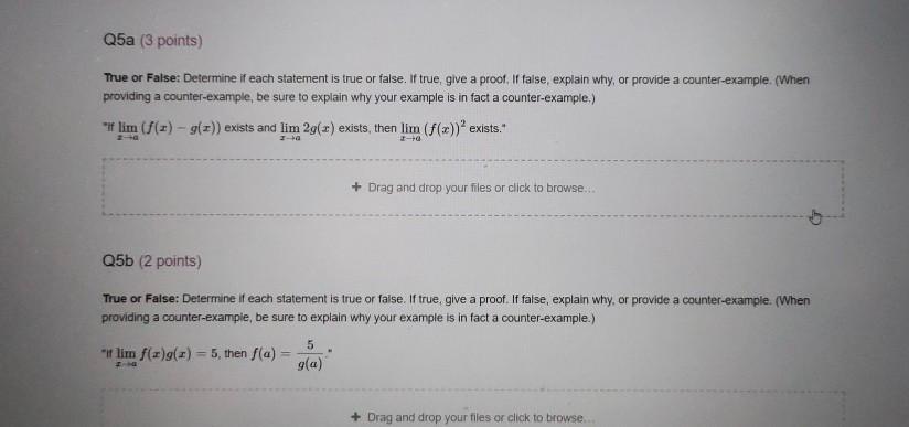 Solved Q5a (3 points) True or False: Determine if each | Chegg.com
