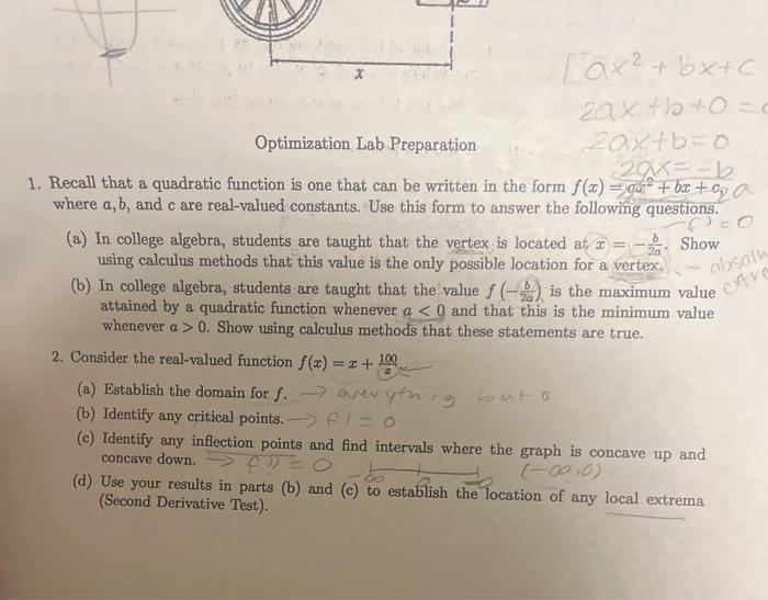 Solved Optimization Lab Preparation Recall that a quadratic | Chegg.com
