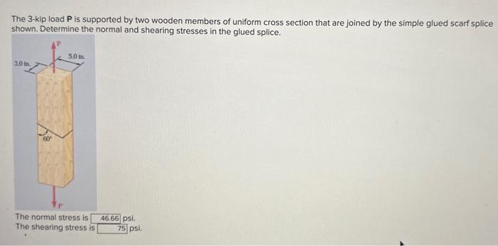 Solved The 3-kip load P is supported by two wooden members | Chegg.com