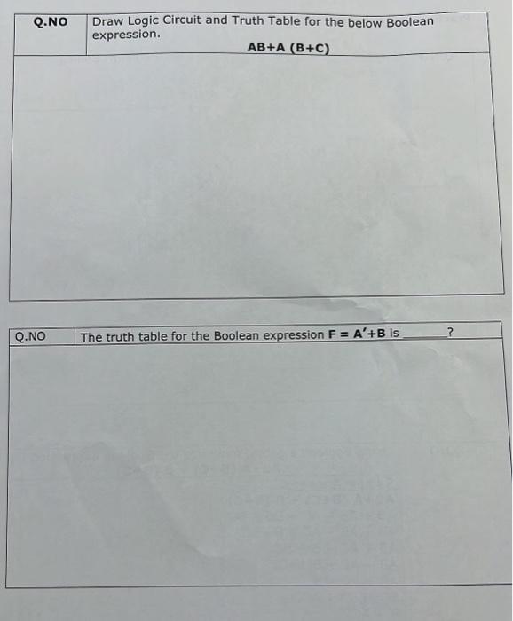 Solved \begin{tabular}{|l|l|} \hline Q.NO & Draw Logic | Chegg.com