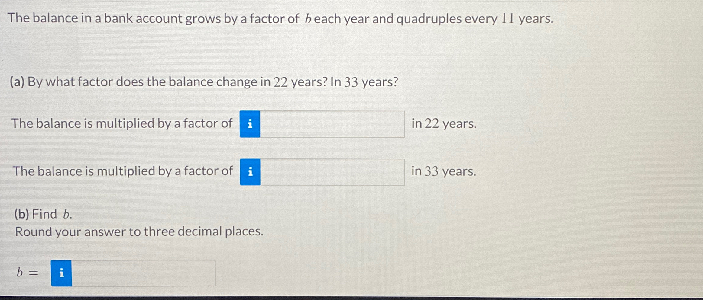Solved The balance in a bank account grows by a factor of b | Chegg.com