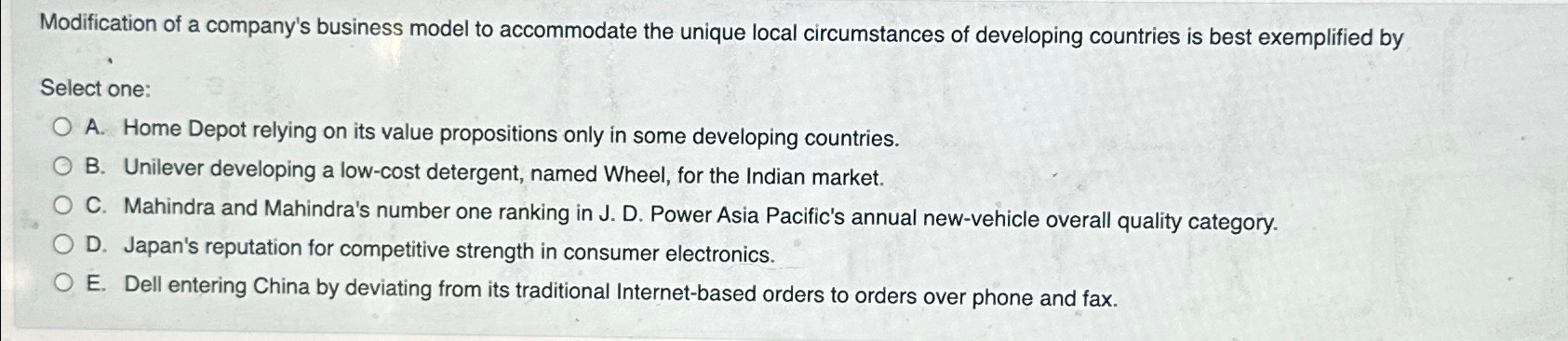 Solved Modification of a company's business model to | Chegg.com