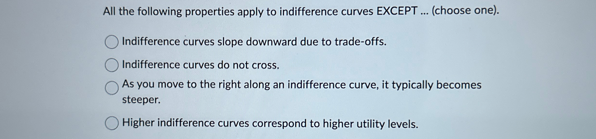 Solved All the following properties apply to indifference | Chegg.com