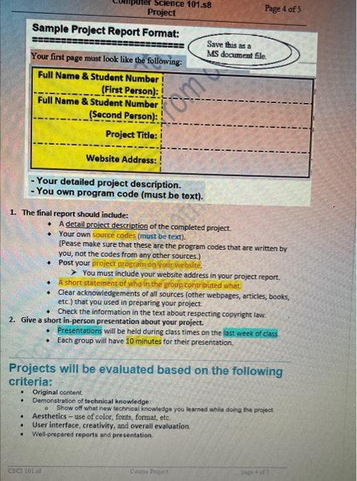 Solved Project Objectives: - You course project is your | Chegg.com