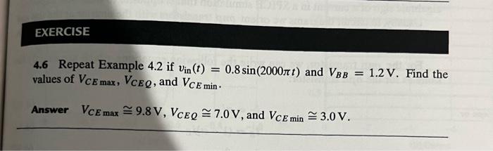 Solved 4.6 Repeat Example 4.2 if vin (t)=0.8sin(2000πt) and | Chegg.com
