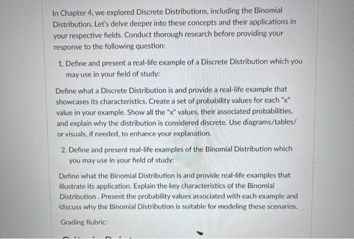 Solved In Chapter 4, we explored Discrete Distributions, | Chegg.com