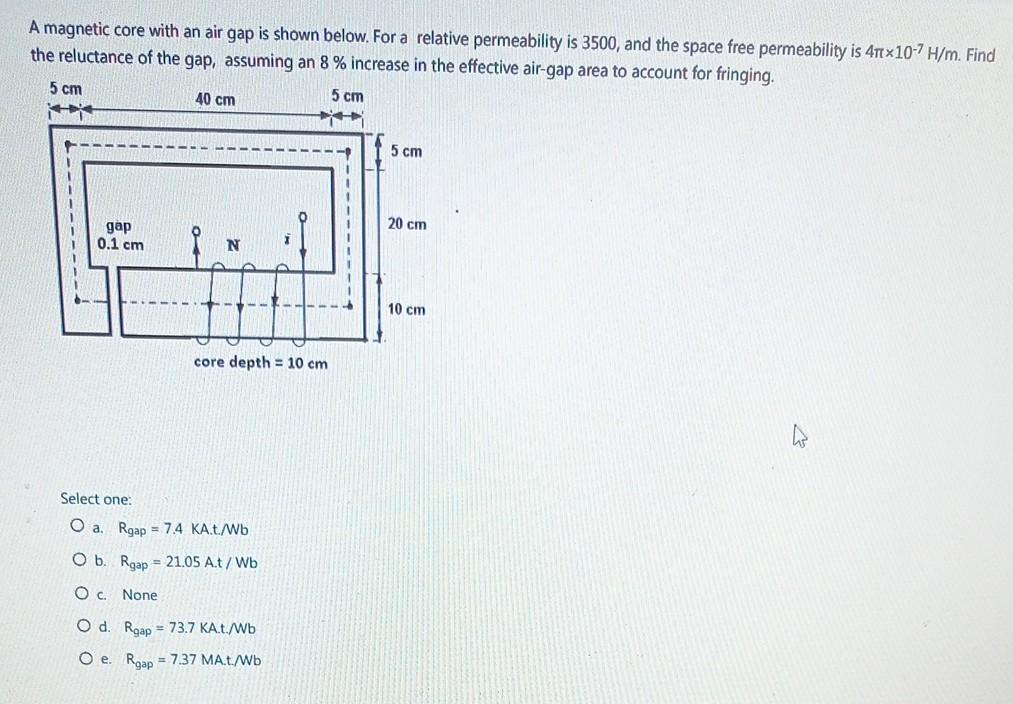 Solved A magnetic core with an air gap is shown below. For a | Chegg.com