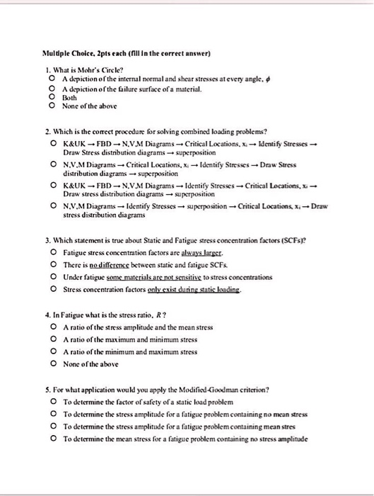 Solved Multiple Choice, 2pts each (fill in the correct | Chegg.com