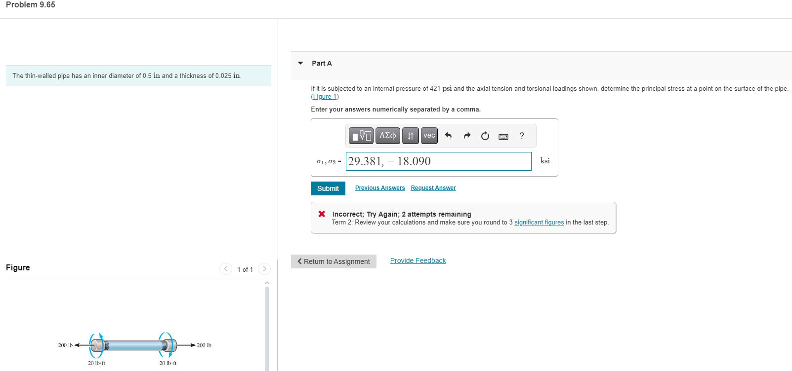 Solved Problem 9.65The thin-walled pipe has an inner | Chegg.com