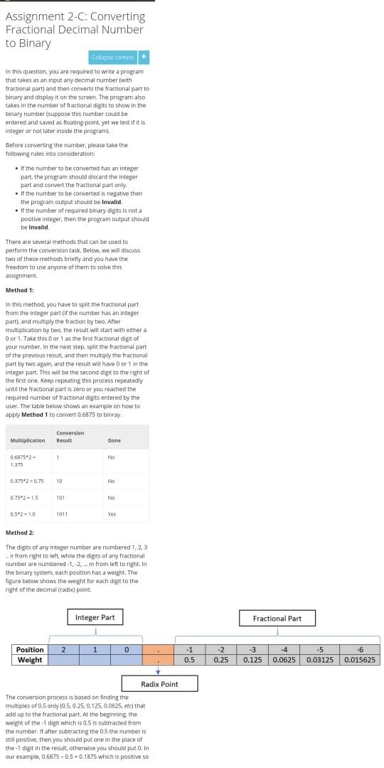 Solved Assignment 2-C: Converting Fractional Decimal Number | Chegg.com