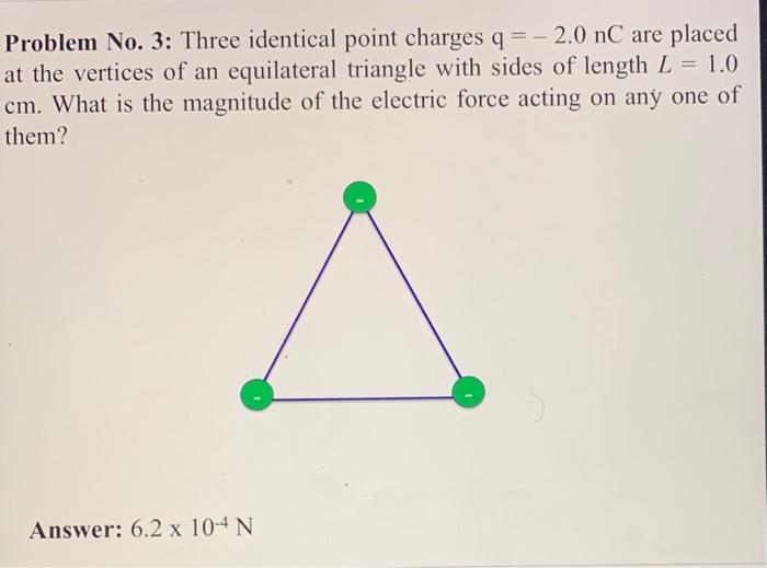 Solved Problem No. 3: Three identical point charges q=−2.0nC | Chegg.com