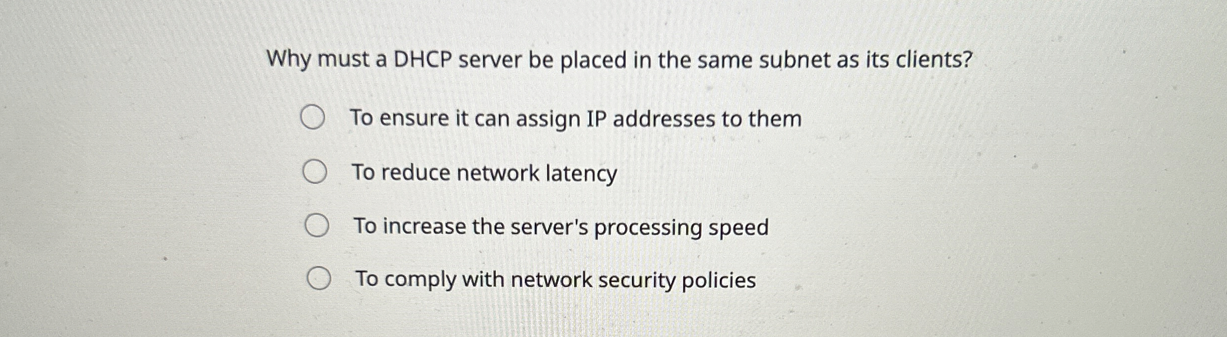 Solved Why must a DHCP server be placed in the same subnet | Chegg.com