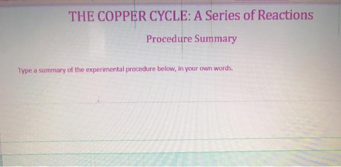 Solved THE COPPER CYCLE: A Series of Reactions Pre-Lab | Chegg.com