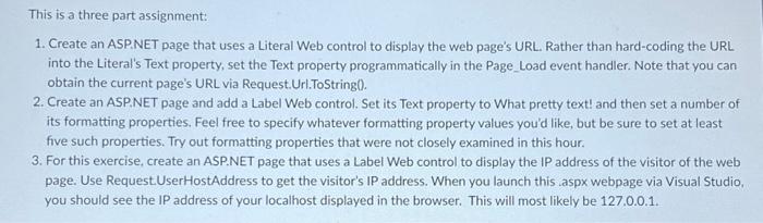 Solved 1. Create an ASP.NET page that uses a Literal Web | Chegg.com