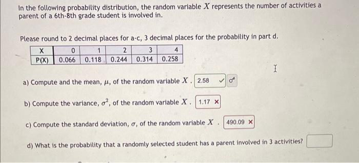 Solved In the following probability distribution, the random | Chegg.com