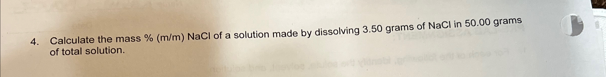 Calculate the mass %(mm)NaCl ﻿of a solution made by | Chegg.com
