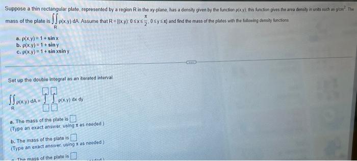 Solved Suppose a thin rectangular plate, represented by a | Chegg.com